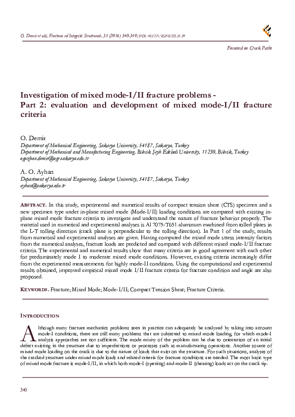 Pdf Investigation Of Mixed Mode I Ii Fracture Problems Part 2