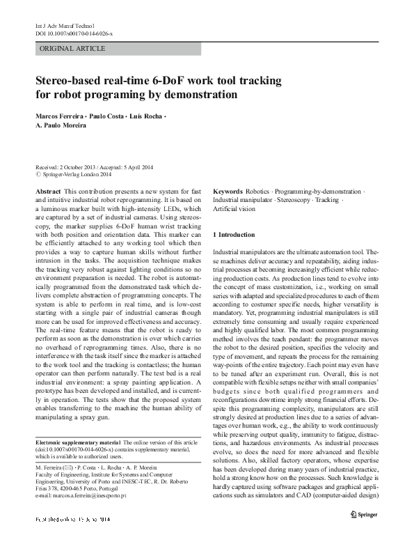 Pdf Stereo Based Real Time 6 Dof Work Tool Tracking For Robot Programing By Demonstration