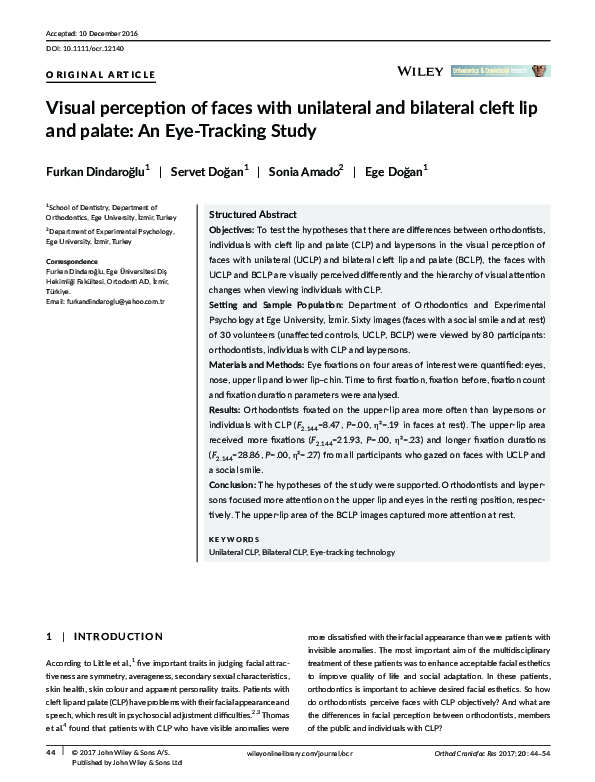 (PDF) Visual perception of faces with unilateral and bilateral cleft lip and palate: An Eye ...