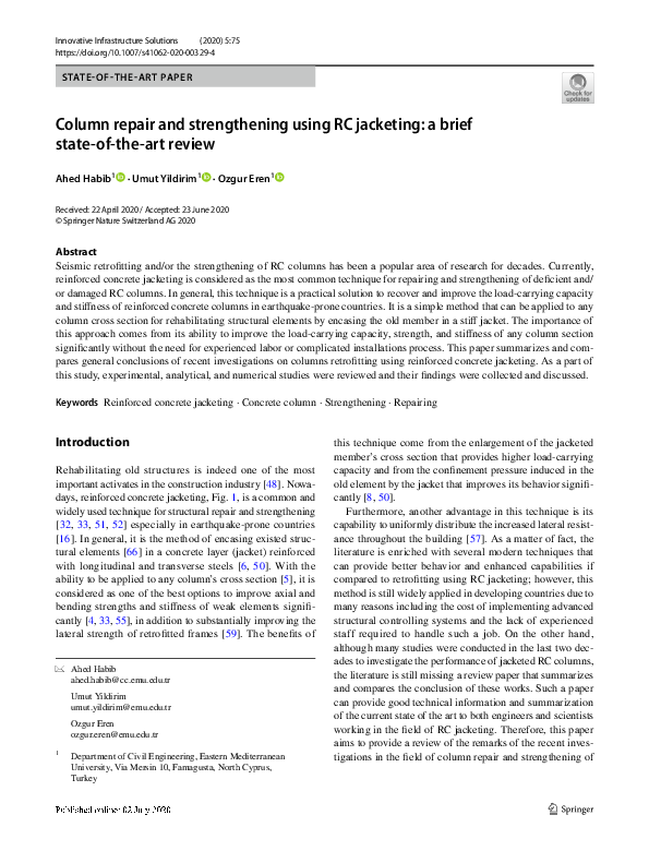 (PDF) Column repair and strengthening using RC jacketing: a brief state ...
