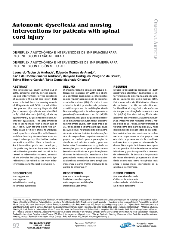 (PDF) Disreflexia autonômica e intervenções de enfermagem para ...