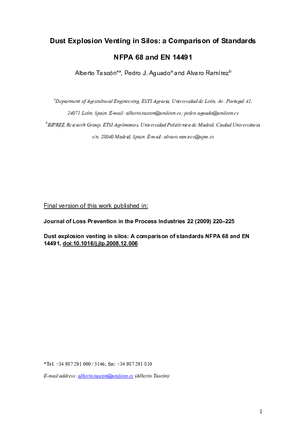 (PDF) Dust explosion venting in silos: A comparison of standards NFPA ...