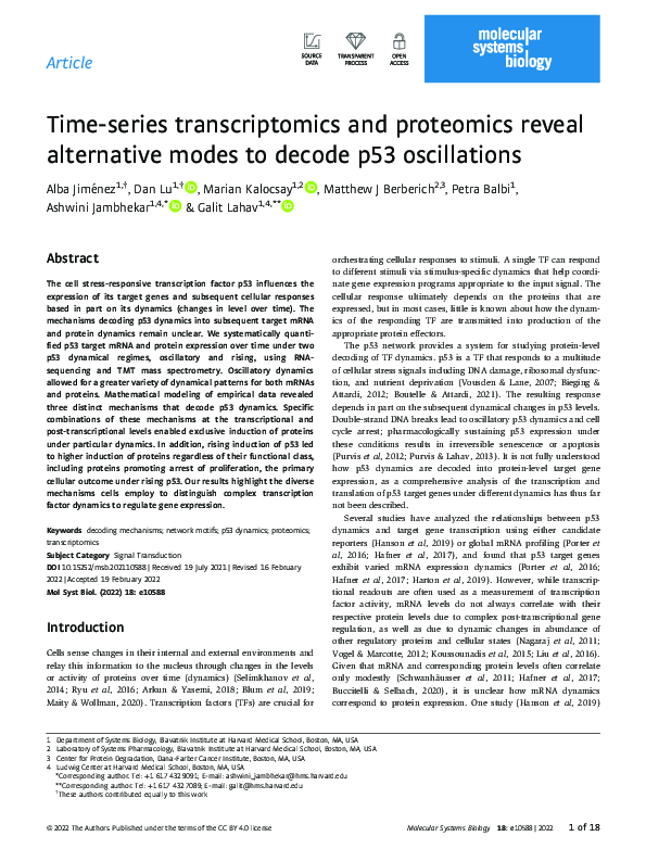 (PDF) Time‐series transcriptomics and proteomics reveal alternative modes to decode p53 oscillations