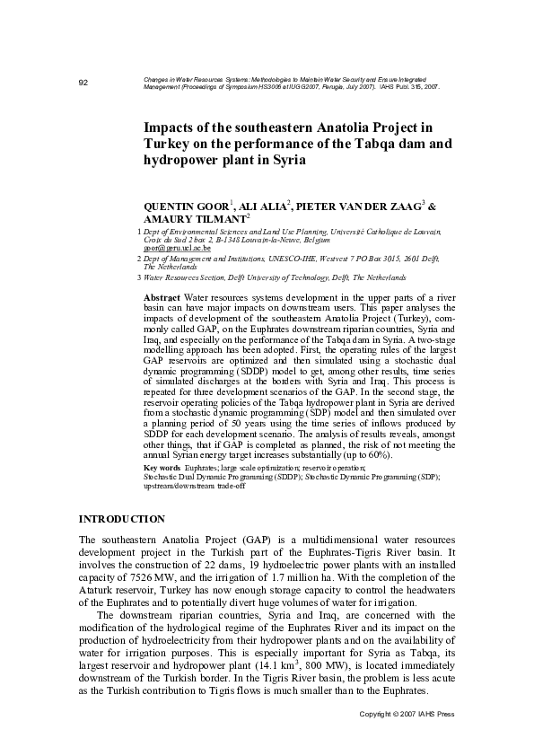 (PDF) Impacts of the southeastern Anatolia Project in Turkey on the ...