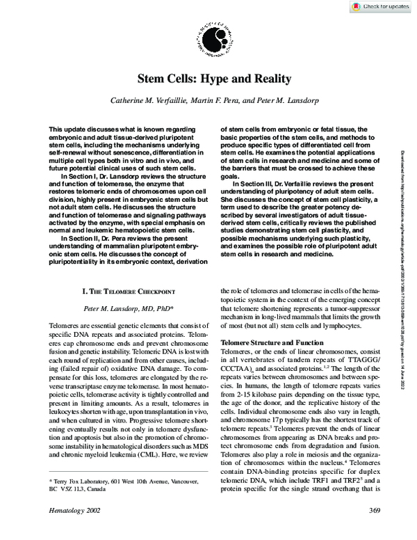 (PDF) Stem Cells: Hype and Reality
