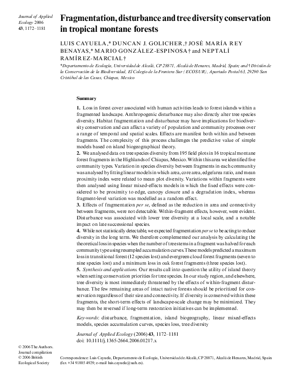 (PDF) Fragmentation, disturbance and tree diversity conservation in ...