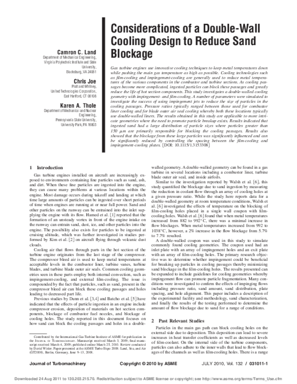 (PDF) Considerations of a Double-Wall Cooling Design to Reduce Sand ...