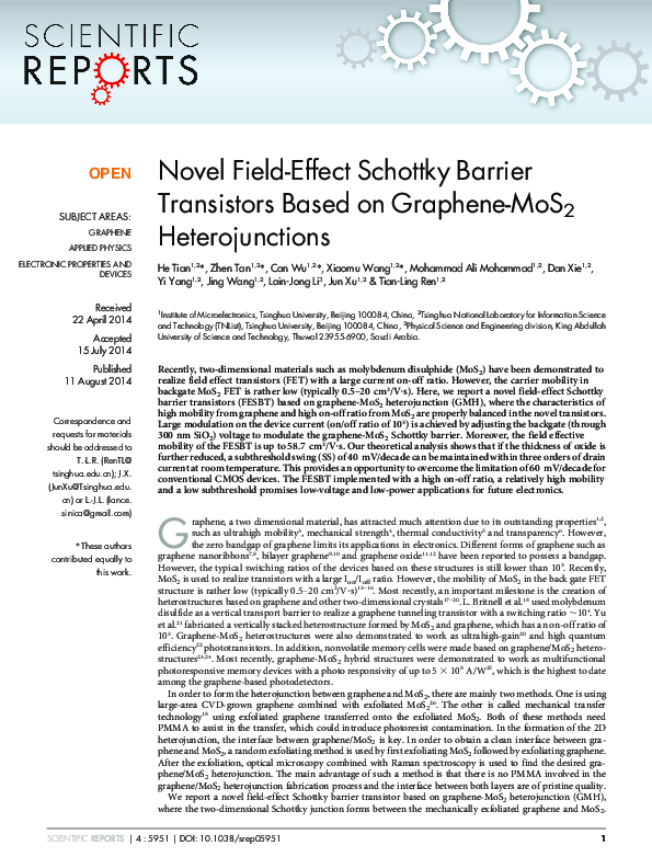 (PDF) Novel field-effect Schottky barrier transistors based on graphene ...