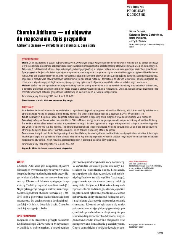 (PDF) Choroba Addisona — od objawów do rozpoznania. Opis przypadku