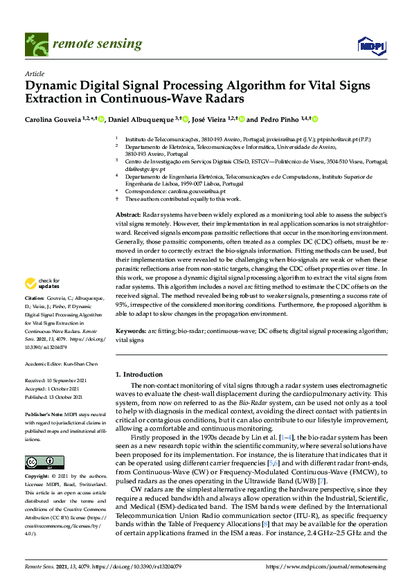 Pdf Dynamic Digital Signal Processing Algorithm For Vital Signs Extraction In Continuous Wave