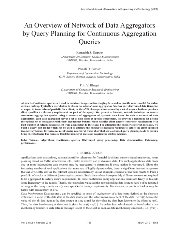 (PDF) An Overview of Network of Data Aggregators by Query Planning for Continuous Aggregation ...