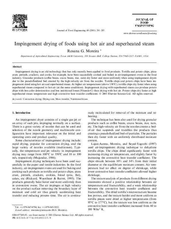 (PDF) Impingement drying of foods using hot air and superheated steam