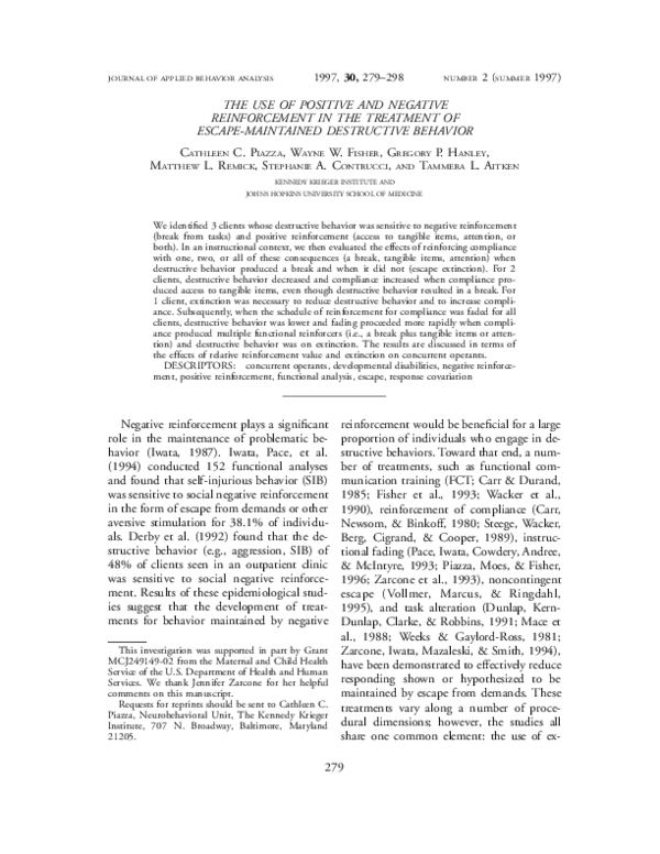 (PDF) The Use of Positive and Negative Reinforcement in the Treatment ...