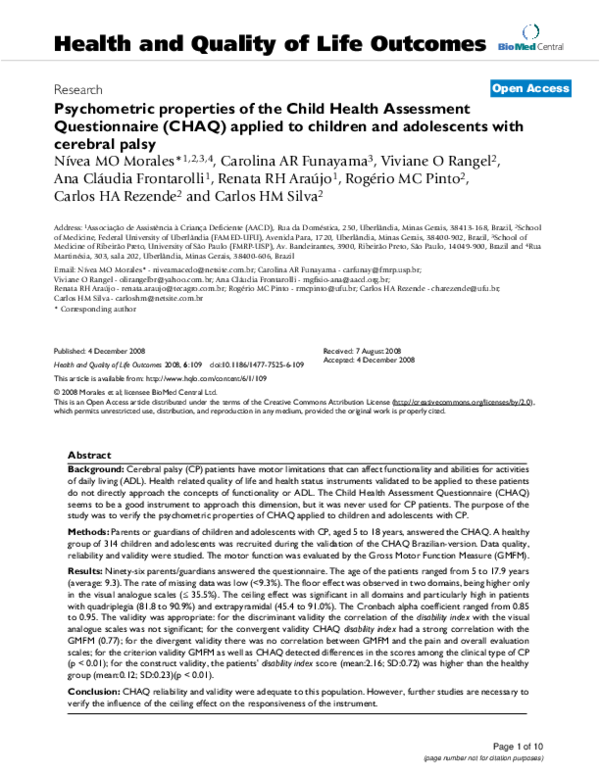 (PDF) Psychometric properties of the Child Health Assessment ...