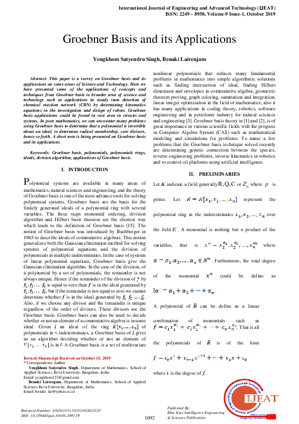 (PDF) Groebner Basis and its Applications