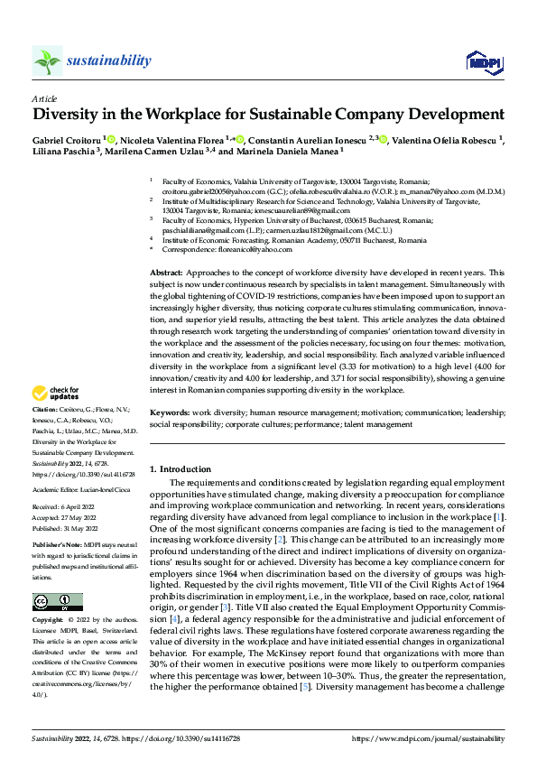 (PDF) Diversity in the Workplace for Sustainable Company Development