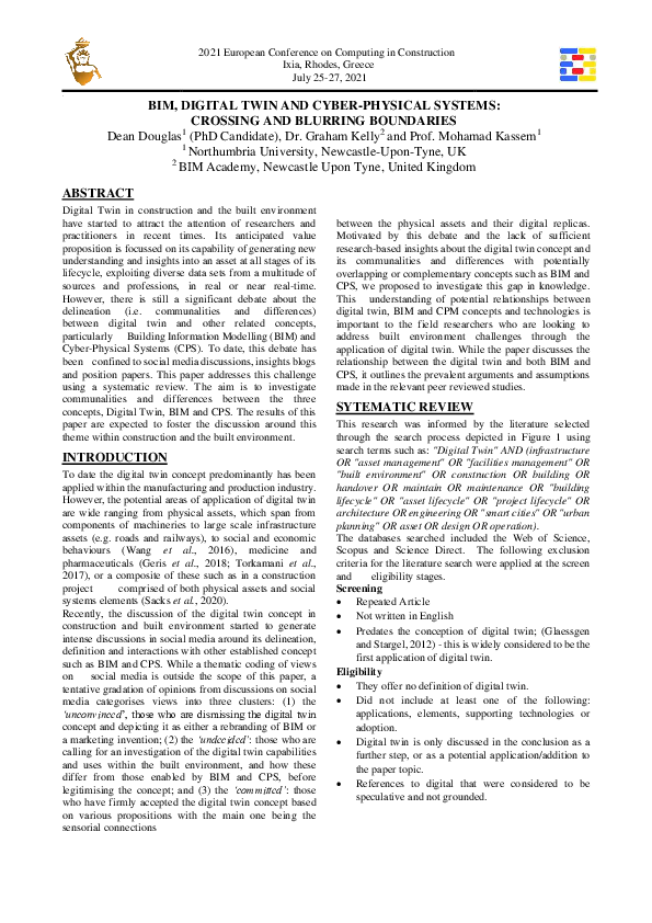 Pdf Bim Digital Twin And Cyber Physical Systems Crossing And Blurring Boundaries Dean