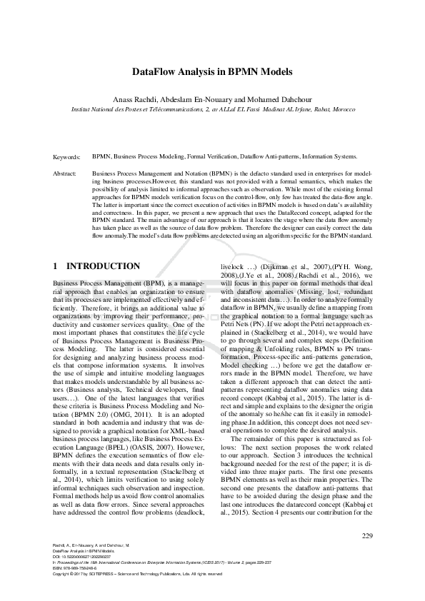 (PDF) DataFlow Analysis in BPMN Models