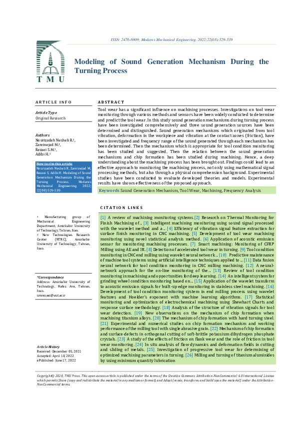 (PDF) Modeling of Sound Generation Mechanism During the Turning Process