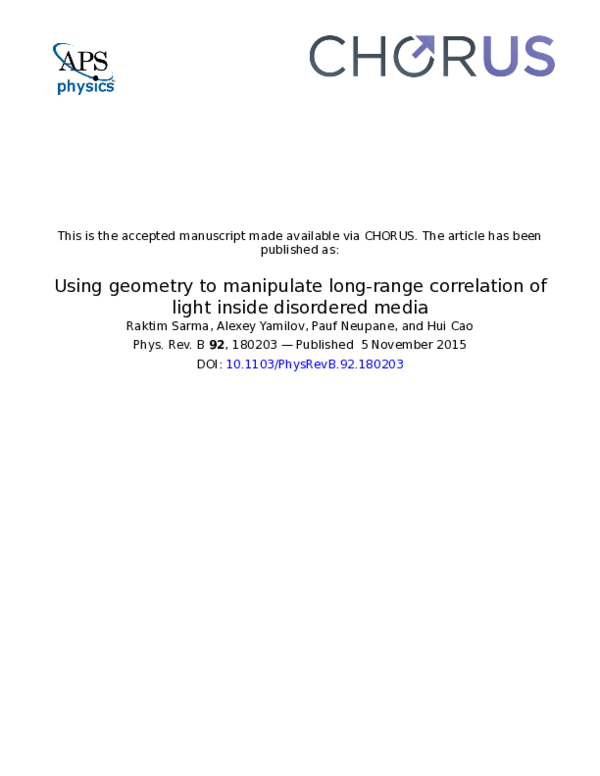 (PDF) Using geometry to manipulate long-range correlation of light ...