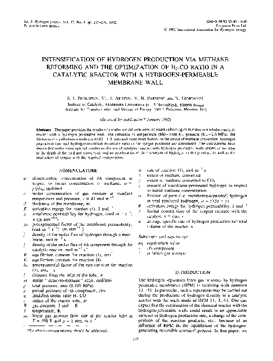 (PDF) Intensification of hydrogen production via methane reforming and ...