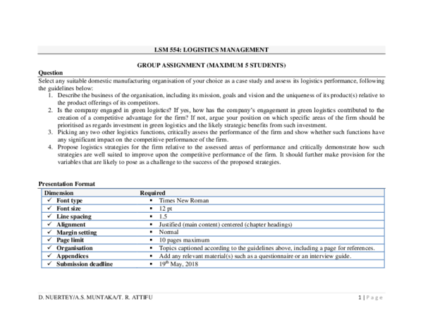 (PDF) LOGISTICS MANAGEMENT ASSIGNMENT
