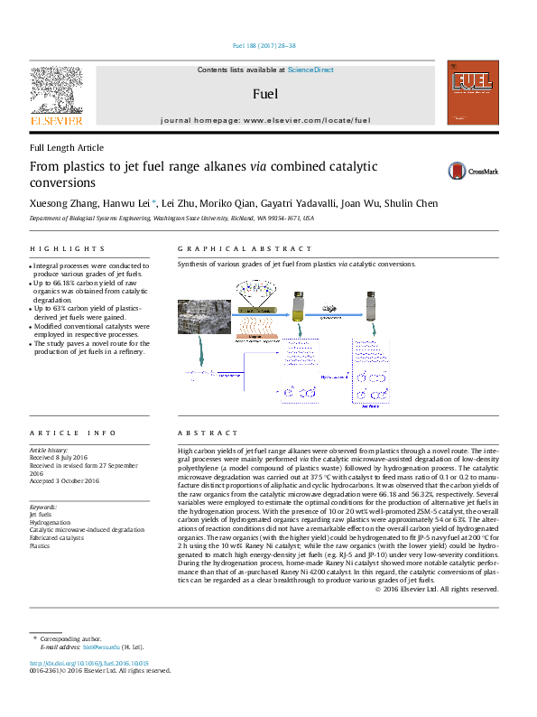 (PDF) From plastics to jet fuel range alkanes via combined catalytic ...