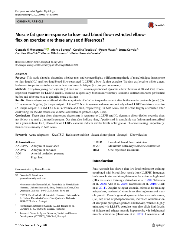 (PDF) Muscle fatigue in response to low-load blood flow-restricted ...