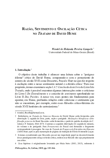 (PDF) razão, sentiMento e oscilação cética no tratado de daVid HuMe