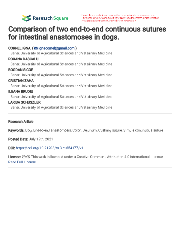 (PDF) Comparison of two end-to-end continuous sutures for intestinal ...