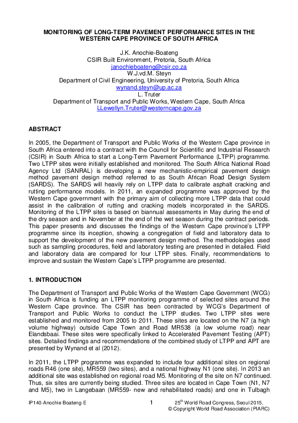 (PDF) Monitoring of long-term pavement performance sites in the Western ...