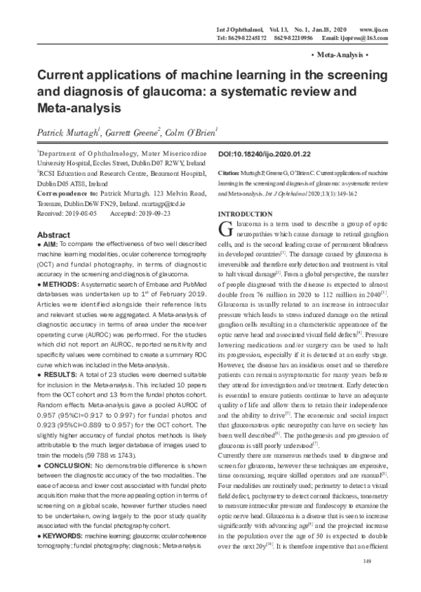 (PDF) Current applications of machine learning in the screening and ...