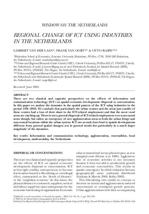 (PDF) Regional Change of Ict Using Industries in the Netherlands