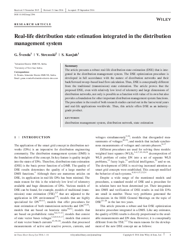 Pdf Real Life Distribution State Estimation Integrated In The