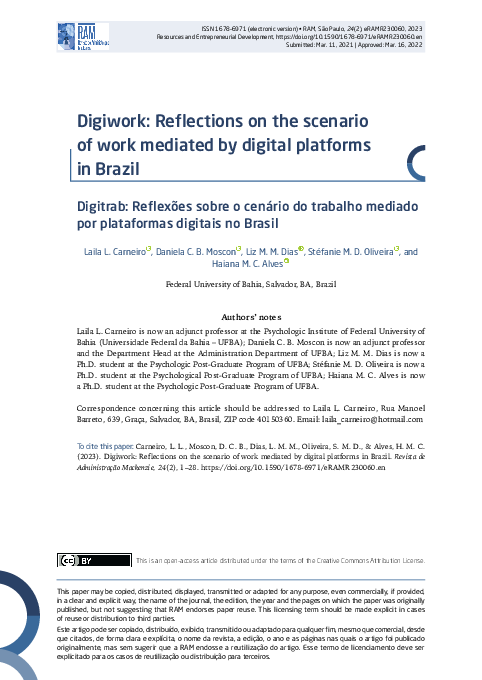 (PDF) Digiwork: Reflections on the scenario of work mediated by digital platforms in Brazil ...