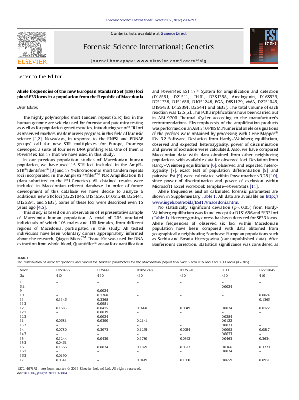(PDF) Allele frequencies of the new European Standard Set (ESS) loci ...