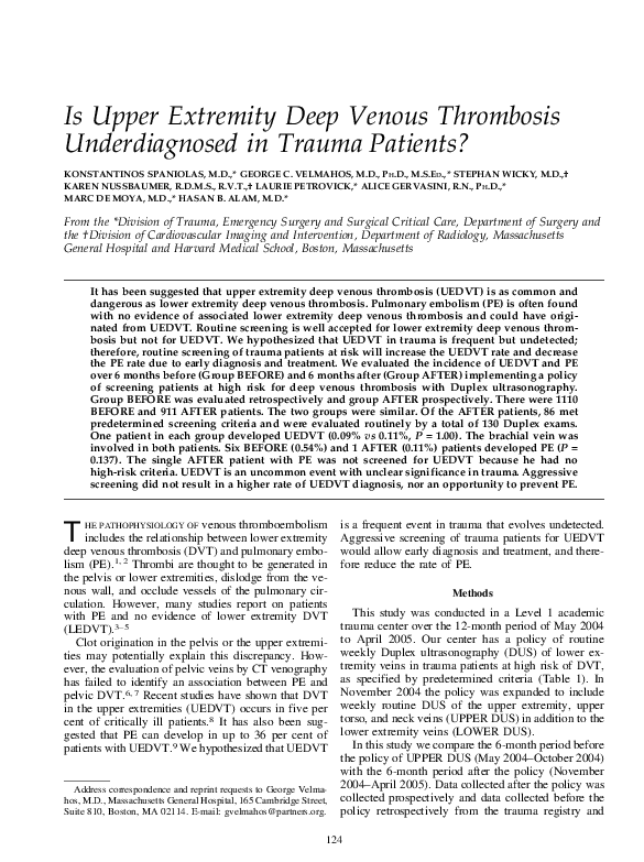 (PDF) Is Upper Extremity Deep Venous Thrombosis Underdiagnosed in ...