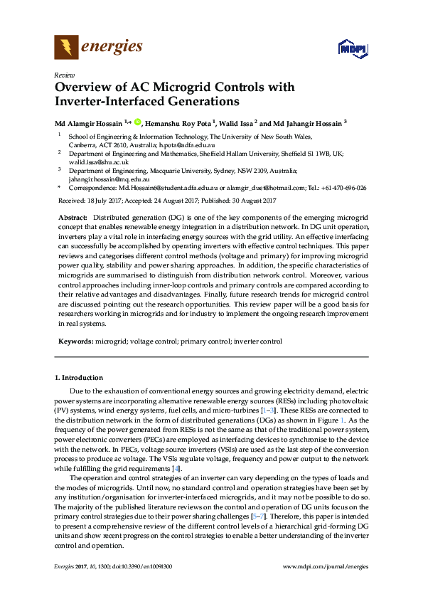 (PDF) Overview of AC Microgrid Controls with Inverter-Interfaced Generations