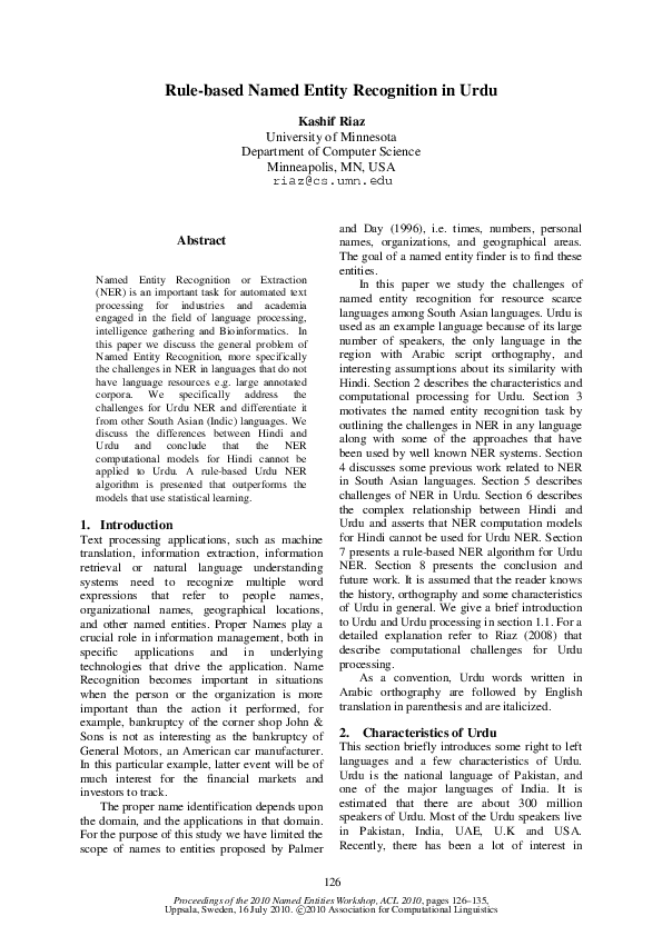 (PDF) Rule-based named entity recognition in Urdu