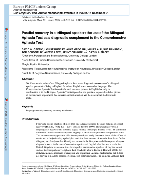 (PDF) Parallel recovery in a trilingual speaker: the use of the ...
