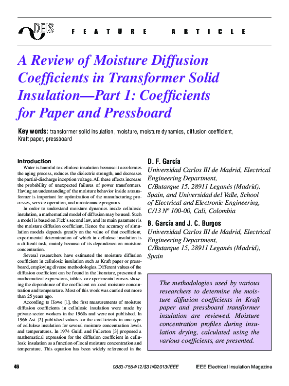 (PDF) A review of moisture diffusion coefficients in transformer solid insulation-part 1 ...