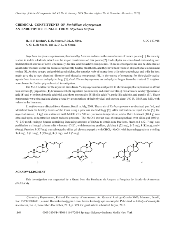(PDF) Chemical constituents of Penicillium chrysogenum, an endophytic ...