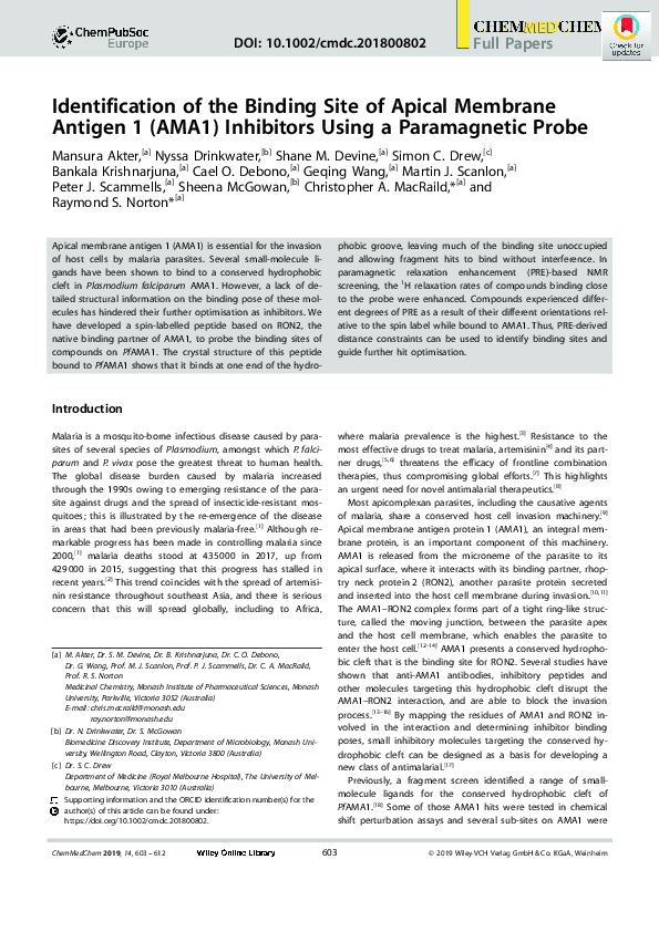 (PDF) Identification of the Binding Site of Apical Membrane Antigen 1 ...