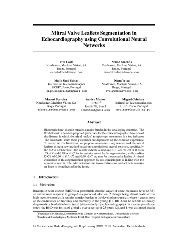 (PDF) Mitral Valve Leaflets Segmentation in Echocardiography using Convolutional Neural Networks ...