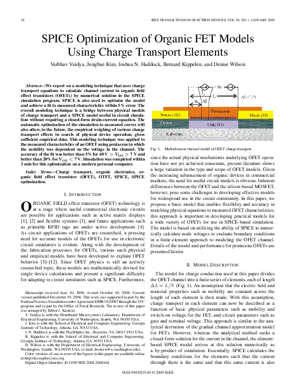 (PDF) SPICE Optimization of Organic FET Models Using Charge Transport ...