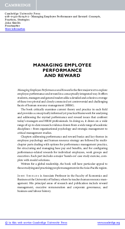 (PDF) Managing Employee Performance and Reward: Concepts, Practices, Strategies - Edited by John ...