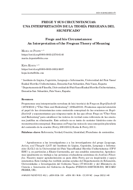 (PDF) FREGE Y SUS CIRCUNSTANCIAS: UNA INTERPRETACIÓN DE LA TEORÍA ...