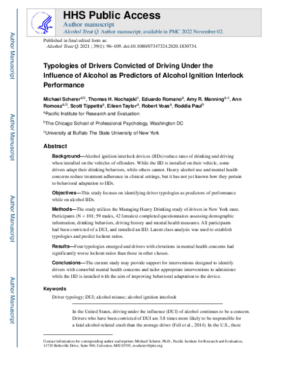 (PDF) Typologies of Drivers Convicted of Driving under the Influence of ...