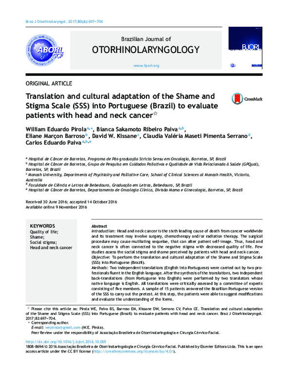 (PDF) Translation and cultural adaptation of the Shame and Stigma Scale ...
