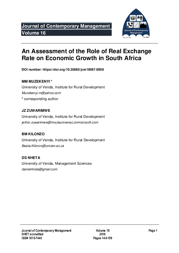 (PDF) An assessment of the role of real exchange rate on economic ...